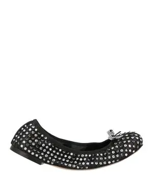 Rene Caovilla Leather Ballet Flats With Crystal Embellishments