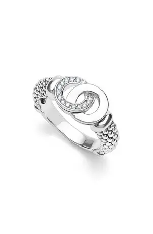 Lagos Sterling And Diamond Caviar Interlocking Ring - Silver