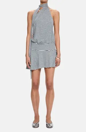 JADED LONDON Striped Backless Mini Dress - Grey