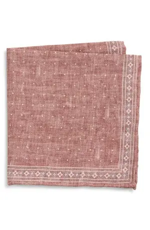 Eleventy Wool & Cotton Muslin Pocket Square - 99-02 Crimson/sand
