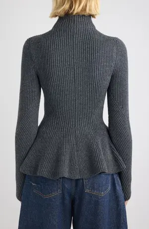 Alaïa Virgin Wool And Cashmere Peplum Cardigan - Gris Fonce