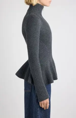 Alaïa Virgin Wool And Cashmere Peplum Cardigan - Gris Fonce