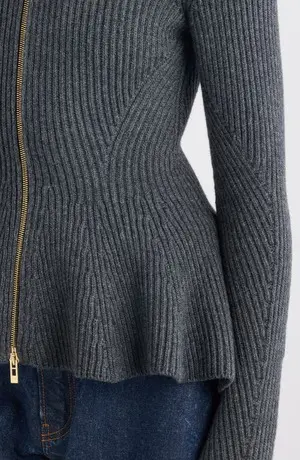 Alaïa Virgin Wool And Cashmere Peplum Cardigan - Gris Fonce