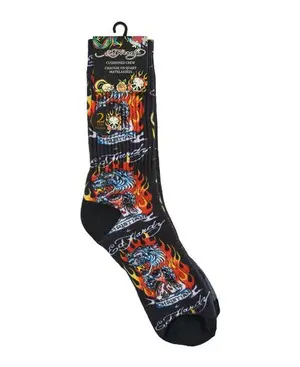 Ed Hardy Flaming Eagle 360 Print Full Cushion Crew Socks 2-pack - Black