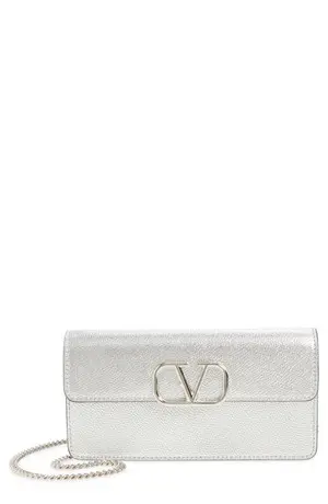 Valentino Garavani Vlogo Metallic Leather Shoulder Bag - Silver