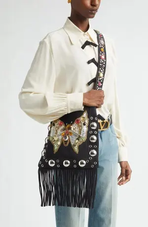 Valentino Garavani Nellcôte Butterfly Suede Crossbody Bag
