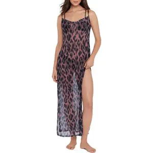 Steve Madden Cowl Neck Sheer Mesh Maxi Cover-up Dress - Natural