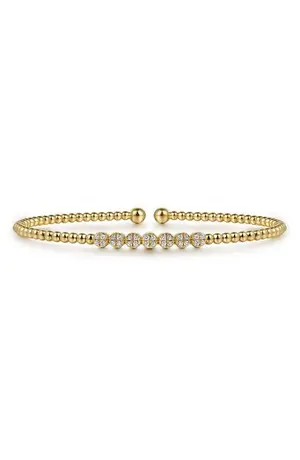 GABRIEL & CO. 14k Diamond Cluster Beaded Cuff Bracelet - Gold