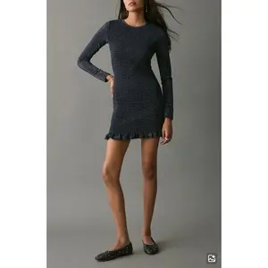 Mango Metallic Smocked Minidress - Navy