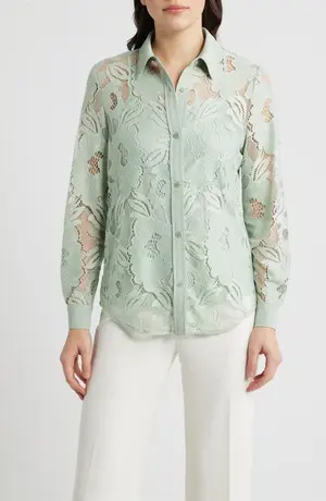 Anne Klein Lace Button-up Shirt - Soft Aloe
