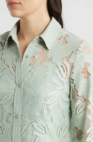 Anne Klein Lace Button-up Shirt - Soft Aloe