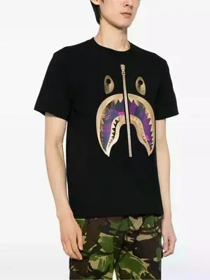A BATHING APE Shark-print Cotton T-shirt - Black