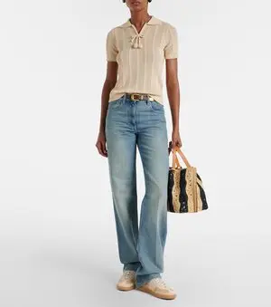 Valentino Garavani Vlogo Raffia And Leather Sneakers - Beige