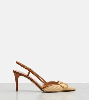 Valentino Garavani Vlogo Leather-trimmed Slingback Pumps