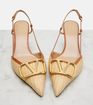 Valentino Garavani Vlogo Leather-trimmed Slingback Pumps