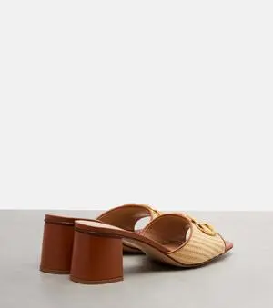 Valentino Garavani Vlogo Leather-trimmed Raffia Sandals