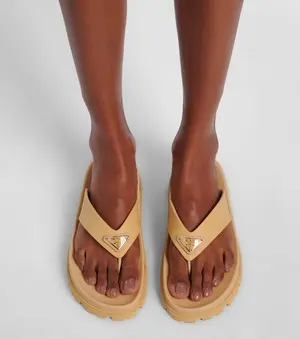 Prada Logo Thong Sandals - Beige