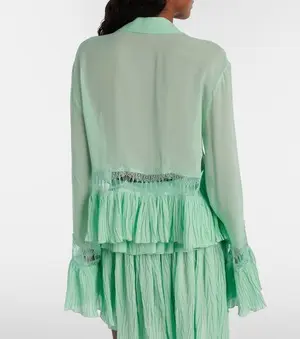 Blumarine Lace-trimmed Georgette Shirt - Green