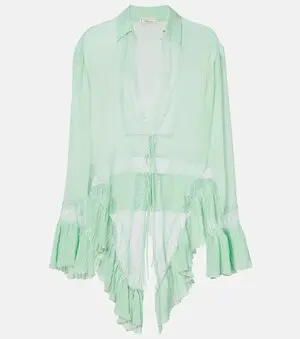 Blumarine Lace-trimmed Georgette Shirt - Green