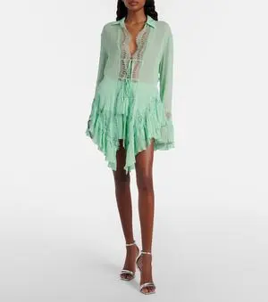 Blumarine Lace-trimmed Georgette Shirt - Green
