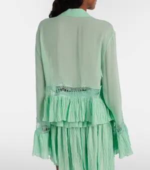 Blumarine Lace-trimmed Georgette Shirt - Green
