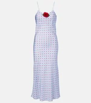 RODARTE Floral Appliqué Printed Silk Slip Dress - Blue
