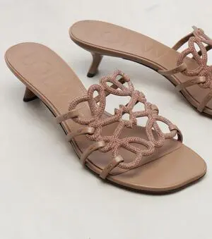 Loewe Petal Anagram Embellished Suede Mules - Brown