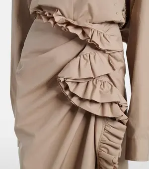 Dries Van Noten Draped Midi Skirt With Ruffle Detail - Beige