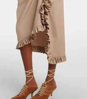 Dries Van Noten Draped Midi Skirt With Ruffle Detail - Beige