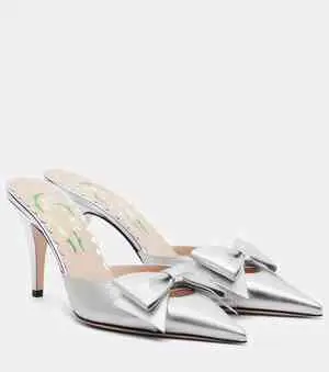 Valentino Garavani Metallic Leather Mules - Silver
