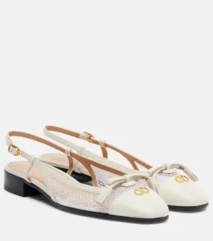 Valentino Garavani Vlogo Leather And Mesh Slingback Flats - White