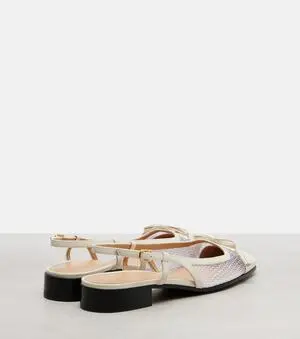 Valentino Garavani Vlogo Leather And Mesh Slingback Flats