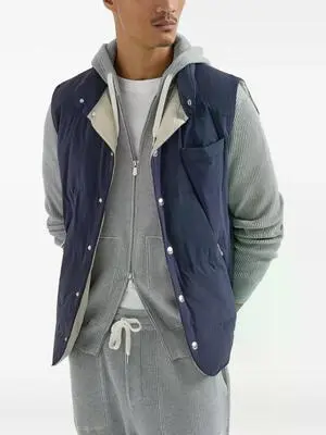Brunello Cucinelli Quilted Gilet With Detachable Hood - Blue