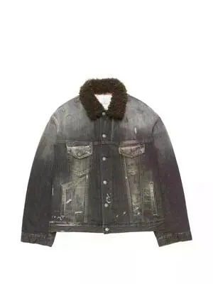 Acne Studios Washed Denim Jacket With Faux Shearling Collar - Grey