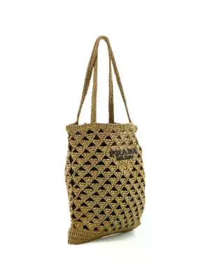 Prada Triangle Logo Open Raffia Tote Bag