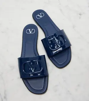Valentino Garavani Vlogo Patent Leather Slides