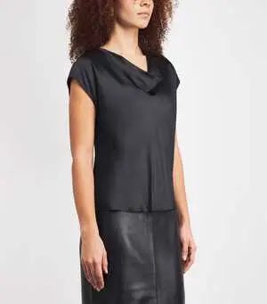 Vince Silk Cowl-neck Blouse - Black