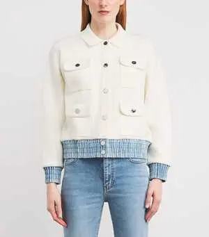 Sandro Bouclé Denim-trim Cardigan - Beige