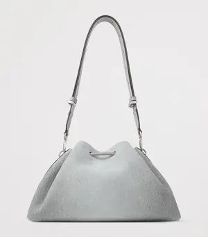 JIMMY CHOO Medium Cinch Suede Denim Shoulder Bag - Grey