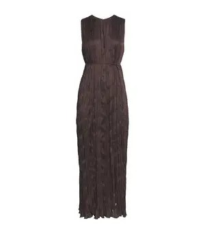 Staud Plissé Mizu Midi Dress - Brown