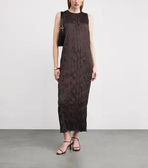Staud Plissé Mizu Midi Dress - Brown