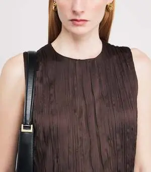 Staud Plissé Mizu Midi Dress - Brown