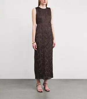 Staud Plissé Mizu Midi Dress - Brown
