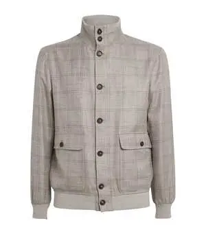 FIORONI CASHMERE Wool-blend Check Bomber Jacket