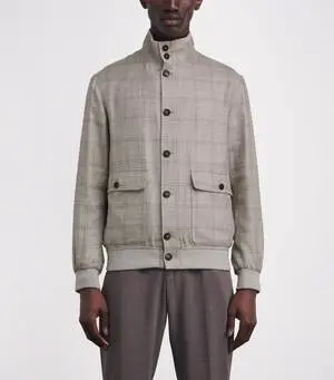 FIORONI CASHMERE Wool-blend Check Bomber Jacket