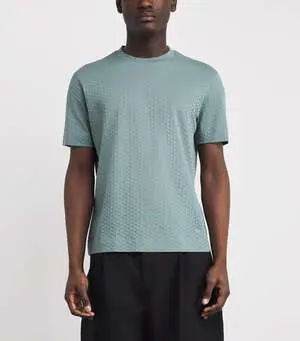Emporio Armani Cotton-jersey Jacquard T-shirt - Blue
