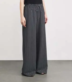 SELF-PORTRAIT Embellished Pinstripe Wide-leg Trousers