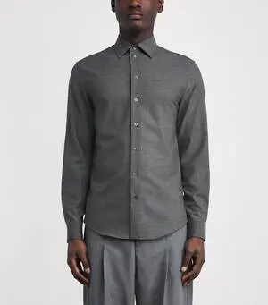 Emporio Armani Stretch-wool Logo Shirt - Grey