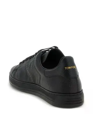 TOM FORD Perforated-logo Leather Sneakers - Black