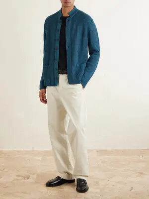 Inis Meáin Lightkeeper Ribbed Linen Cardigan - Blue